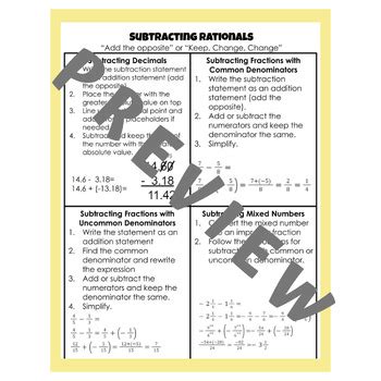 Adding And Subtracting Rational Numbers Foldable By Growing With The Middle