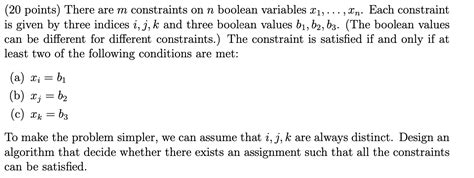 Solved 20 ﻿points ﻿there Are M ﻿constraints On N ﻿boolean