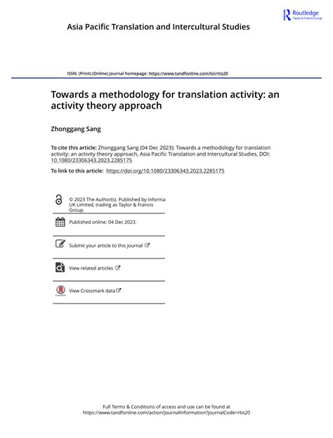 Pdf Towards A Methodology For Translation Activity An Activity Theory Approach Towards A