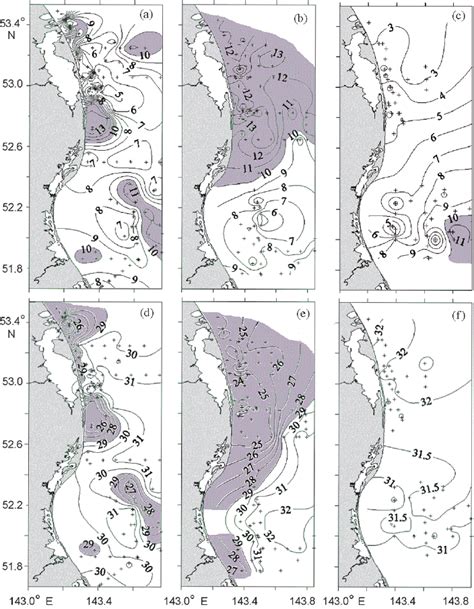 Distribution Of Ac Temperature ° C And Df Salinity Psu Near Download Scientific