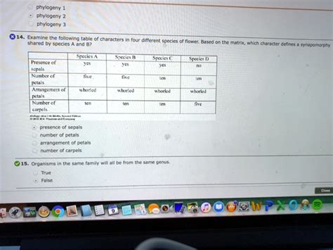 Solved Phylogeny Phylogeny Phylogeny 014 Examine The Following Table Characters In Four Shared