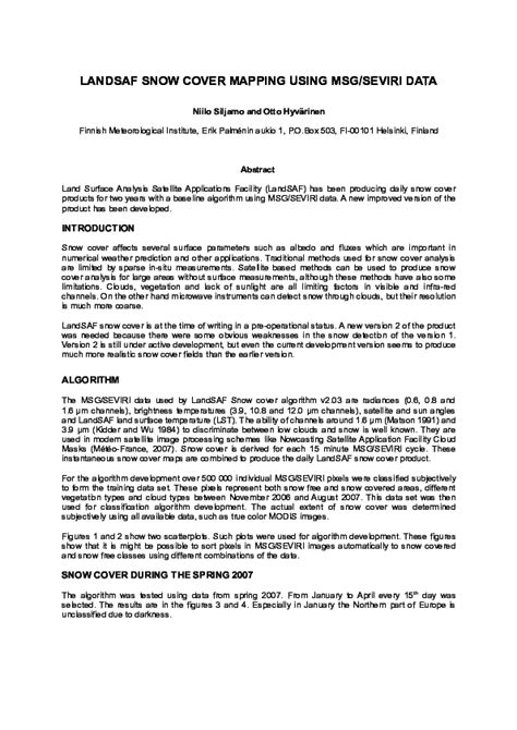 Pdf Landsaf Snow Cover Mapping Using Msgseviri Data