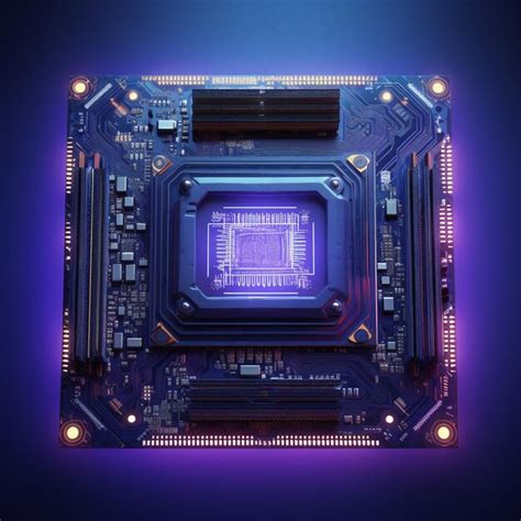 서버용 네온 조명 통합 마이크로칩 회로 기판이 있는 중앙 컴퓨터 프로세서 프리미엄 사진