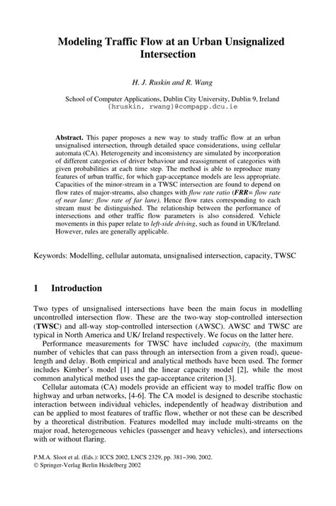 Pdf Modeling Traffic Flow At An Urban Unsignalized Intersection