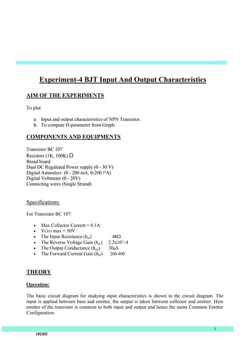 SOLUTION Bjt Input And Output Characteristics Studypool