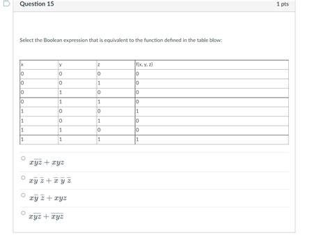 Solved Question 15 1 Pts Select The Boolean Expression That