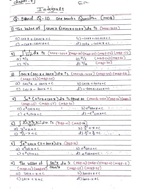 Integrals Mcq And Fb Pdf Wellness