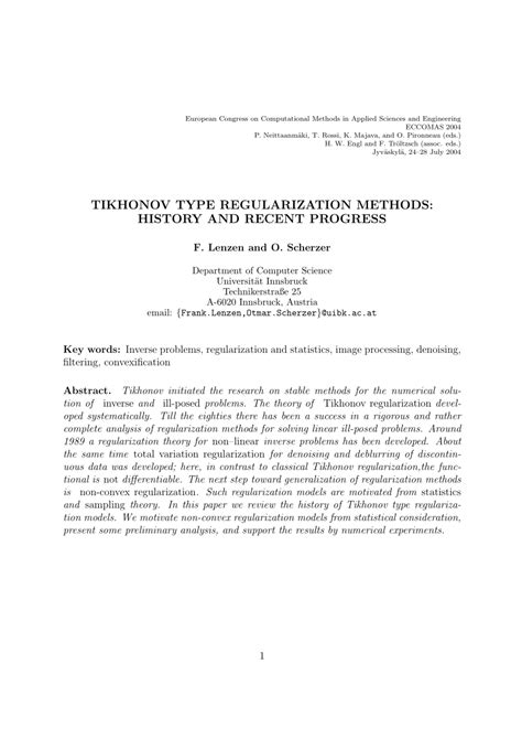 Pdf Tikhonov Type Regularization Methods History And Recent Progress