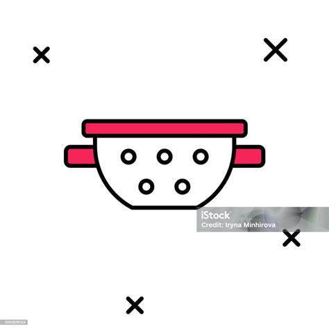 흰색 배경에 격리 된 윤곽 부엌 소쿠리 아이콘을 채웠다 조리 기구 칼 붙이 기호 벡터 가득 찬에 대한 스톡 벡터 아트 및 기타