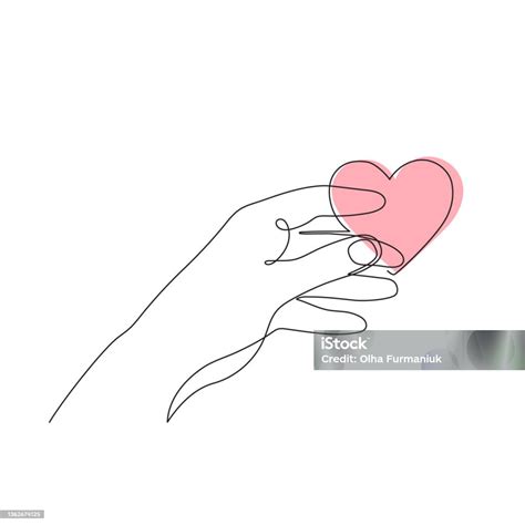 하트 한 줄 아트 연속 윤곽 그리기 손으로 그린 제스처 낭만적 인 사랑의 상징과 손 세인트 발렌타인 데이 손바닥과 손목 장식 하트 모양에 대한 스톡 벡터 아트 및 기타