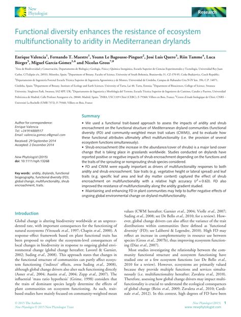 Pdf Functional Diversity Enhances The Resistance Of Ecosystem