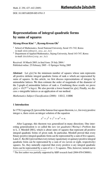 Pdf Representations Of Integral Quadratic Forms By Sums Of Squares