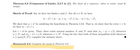 solved theorem 6 8 uniqueness of limits 2 2 7 in [1 the