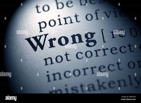 Fake Dictionary Definition Of The Word Wrong Stock Photo Alamy