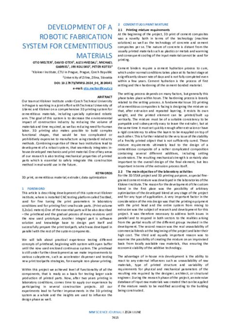 Development Of A Robotic Fabrication System For Cementitious Materials