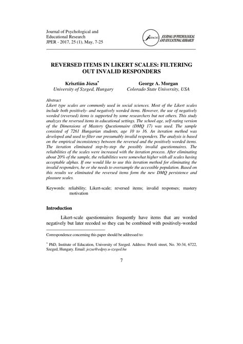 PDF Reversed Items In Likert Scales Filtering Out Invalid Responders