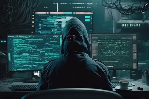 Premium Photo Hacker Is Working On Hacking Servers Or Websites With A Multimonitor Environment