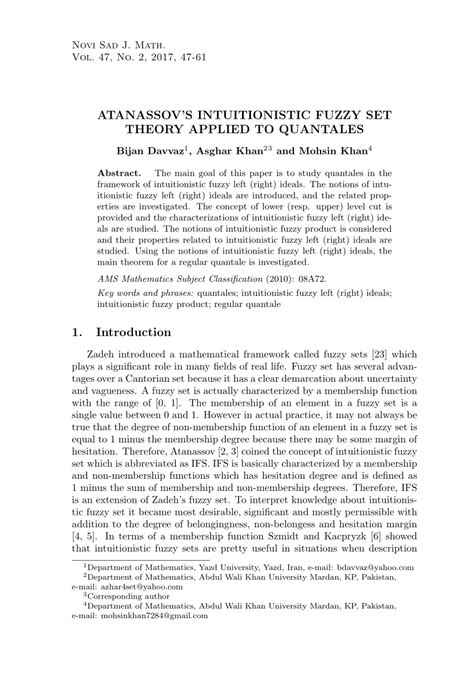 Pdf Atanassovs Intuitionistic Fuzzy Set Theory Applied To Quantales