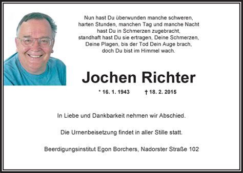 Traueranzeigen Von Jochen Richter Nordwest Trauer De