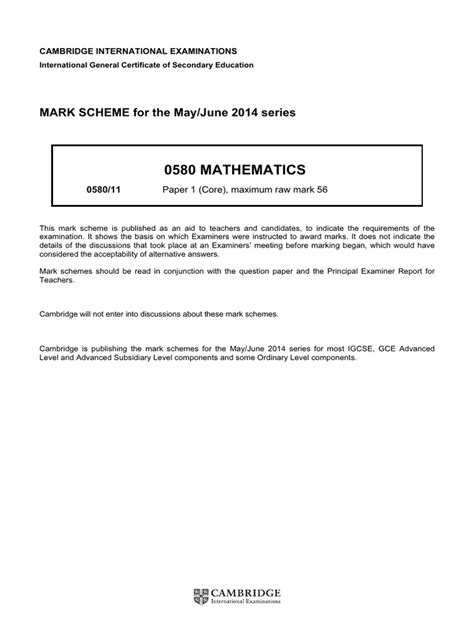 June 2014 V1 Ms Paper 1 Cie Maths Igcse Pdf Standardized Tests Educational Assessment