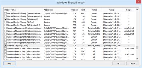 Firewall Import Exception Dialog