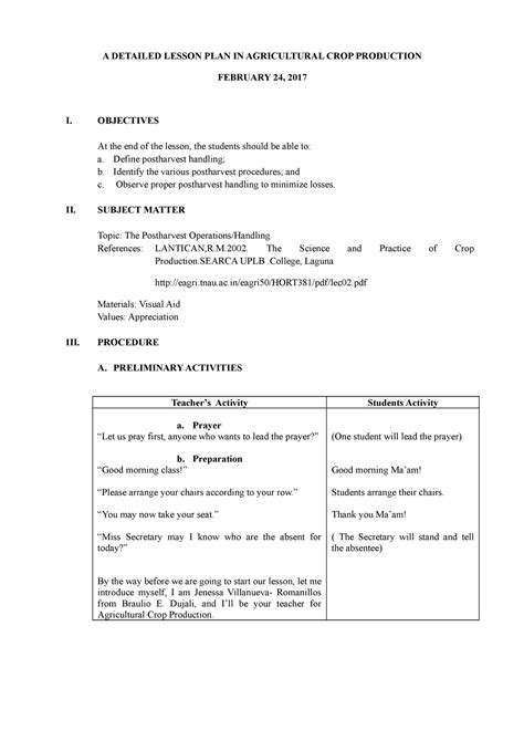 A Detailed Lesson Plan In Agricultural C A Detailed Lesson Plan In Agricultural Crop