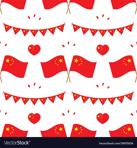 Red Chinese Flags Garland And Decorations Pattern Vector Image