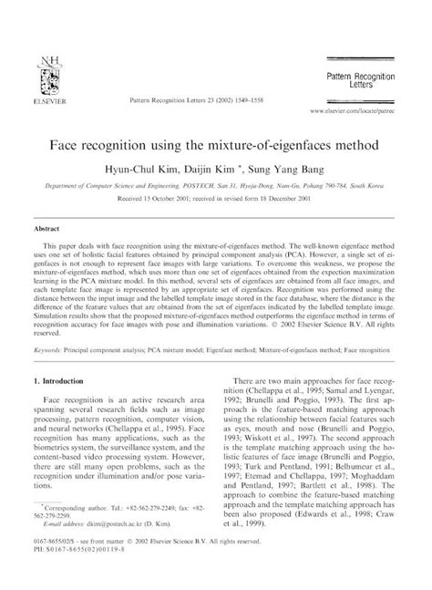 Pdf Face Recognition Using The Mixture Of Eigenfaces Method Dokumen