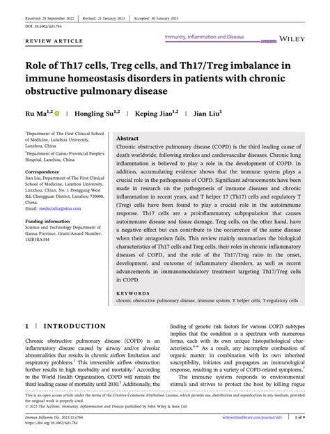 Pdf Role Of Th17 Cells Treg Cells And Th17 Treg Imbalance In Immune Homeostasis Disorders In