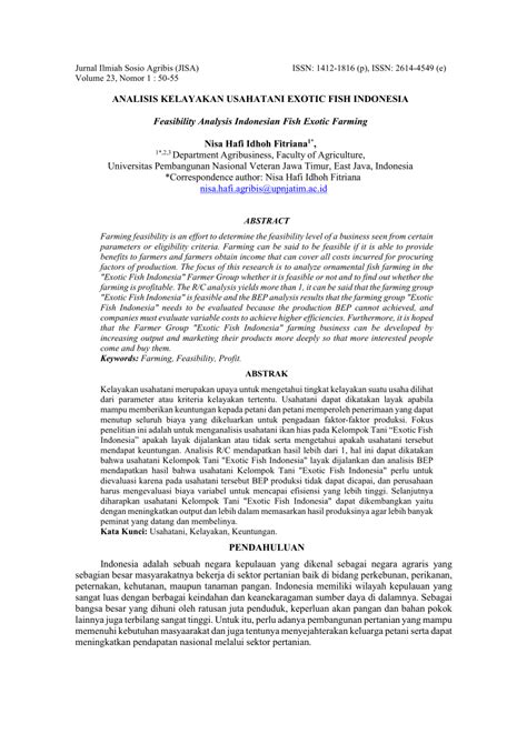 Pdf Analisis Kelayakan Usahatani Exotic Fish Indonesia