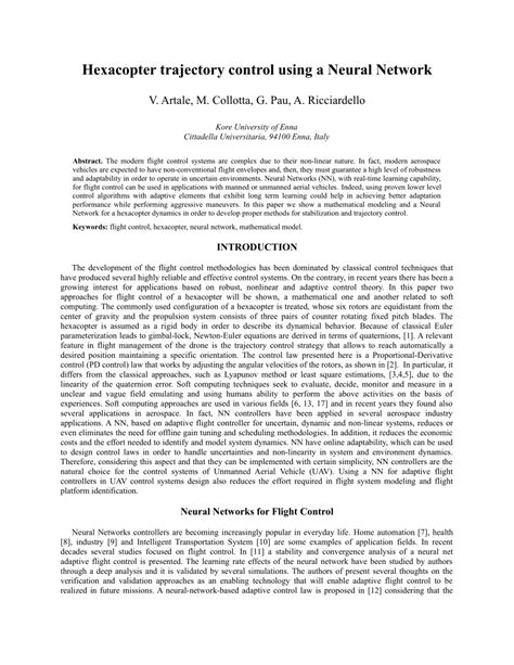 Pdf Hexacopter Trajectory Control Using A Neural Network