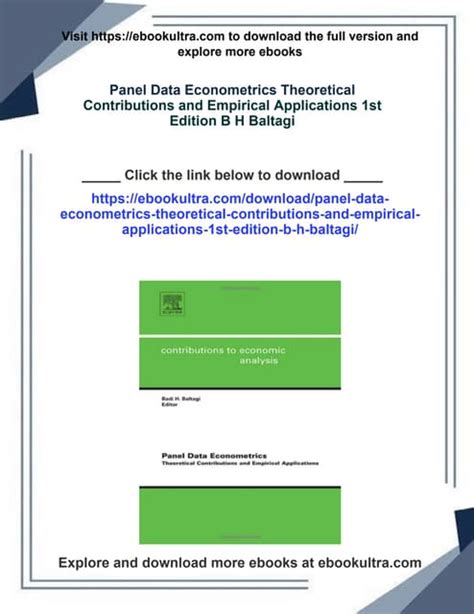 Panel Data Econometrics Theoretical Contributions And Empirical Applications 1st Edition B H