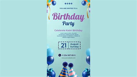 Blue And Purple Birthday Party Invitation Card For Instagram Story
