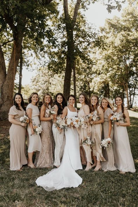 Mismatched Bridesmaid Dresses All In Neutral That Are Modern And