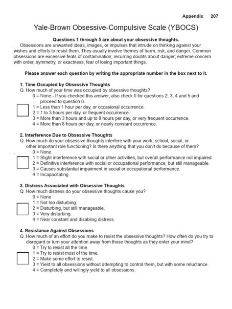 Y Bocs Pdf Obsessive Compulsive Disorder Psychological Concepts