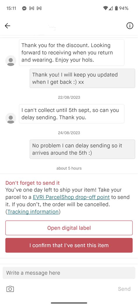 Agreed With Buyer To Delay Posting Item But Vinted Will Cancel If Not