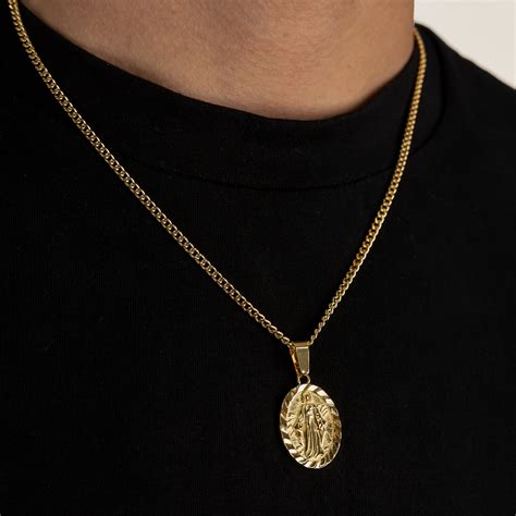 Virgin Mary Pendant And 3mm Cuban Chain 18k Gold Norvei