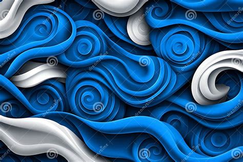 Abstract Blue And White Waves In A 3d Layered Pattern Creating A Dynamic And Fluid Artistic