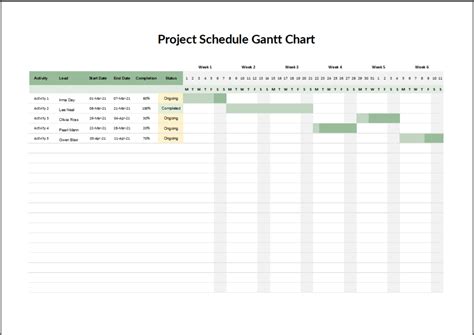 Download Project Schedule Gantt Chart Excel Template