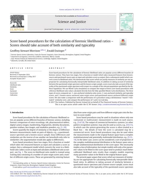 Pdf Score Based Procedures For The Calculation Of Forensic Likelihood Ratios Scores Should