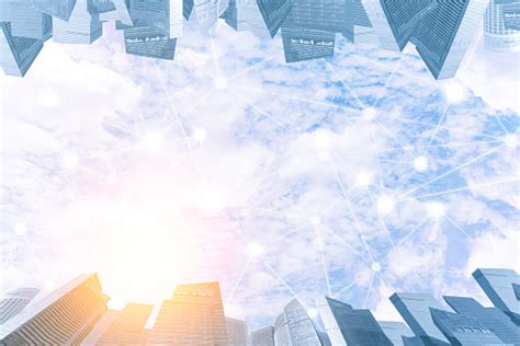 현대 도시와 무선 통신 네트워크와 일몰 빛 구름과 푸른 하늘 사물의 인터넷 및 Ict 정보 통신 기술 개념 블루 톤입니다 0명에 대한 스톡 사진 및 기타 이미지 Istock