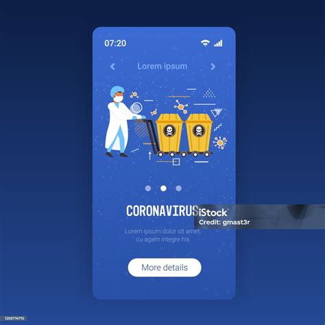 트롤리 정지 코로나 바이러스 전염병 Merscov 개념 Wuhan 2019ncov 전염병 건강 위험 전체 길이 모바일 앱 복사 공간에 두개골과 뼈와 생물 학적 용기를 밀어