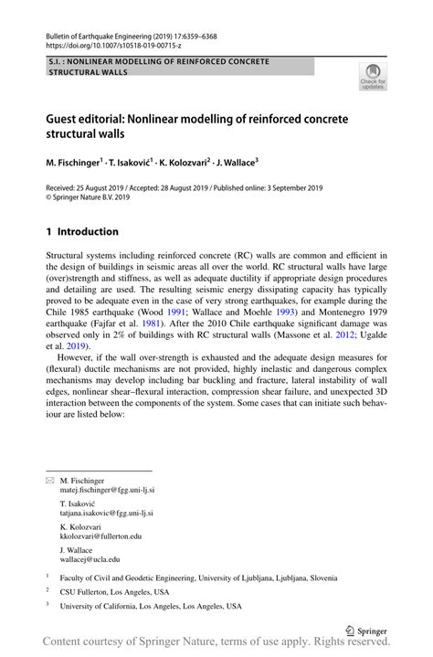 Guest Editorial Nonlinear Modelling Of Reinforced Concrete Structural Walls Request Pdf