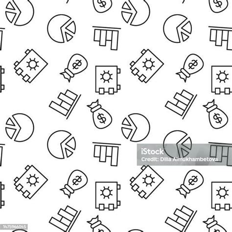 원활한 벡터 흑백 패턴의 돈 가방 원형 차트 표지 상점 래퍼 사이트 앱에 안전 개발에 대한 스톡 벡터 아트 및 기타 이미지 개발 경제 구매 Istock