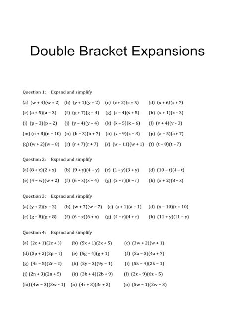 Bracket Expansion And Quadratic Factorisation Pdf