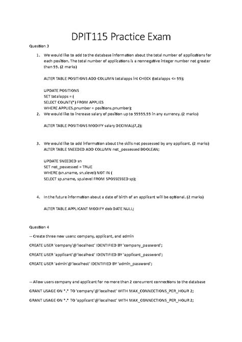 Dpit115 Practice Exam Answers Dpit115 Practice Exam Question 3 1 We Would Like To Add To The