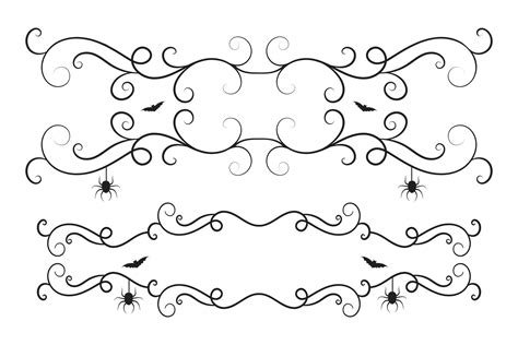 Set Of Halloween Calligraphy Victorian Flourish Filigree Wilds Swirls