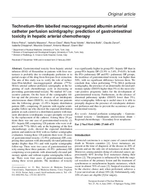 Pdf Technetium 99m Labelled Macroaggregated Albumin Arterial Catheter