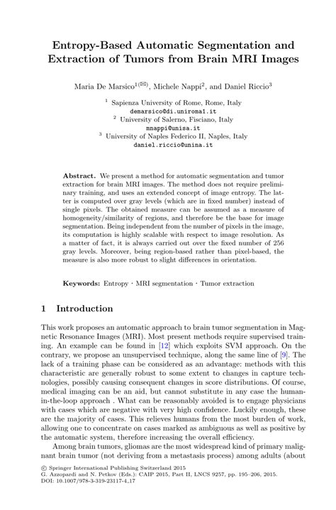 Pdf Entropy Based Automatic Segmentation And Extraction Of Tumors From Brain Mri Images