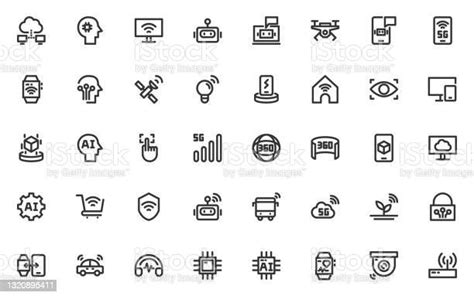 기술 라인 아이콘 Iot Ai 로봇 세트 5g에 대한 스톡 벡터 아트 및 기타 이미지 5g 가상현실 가상현실 시뮬레이터 Istock